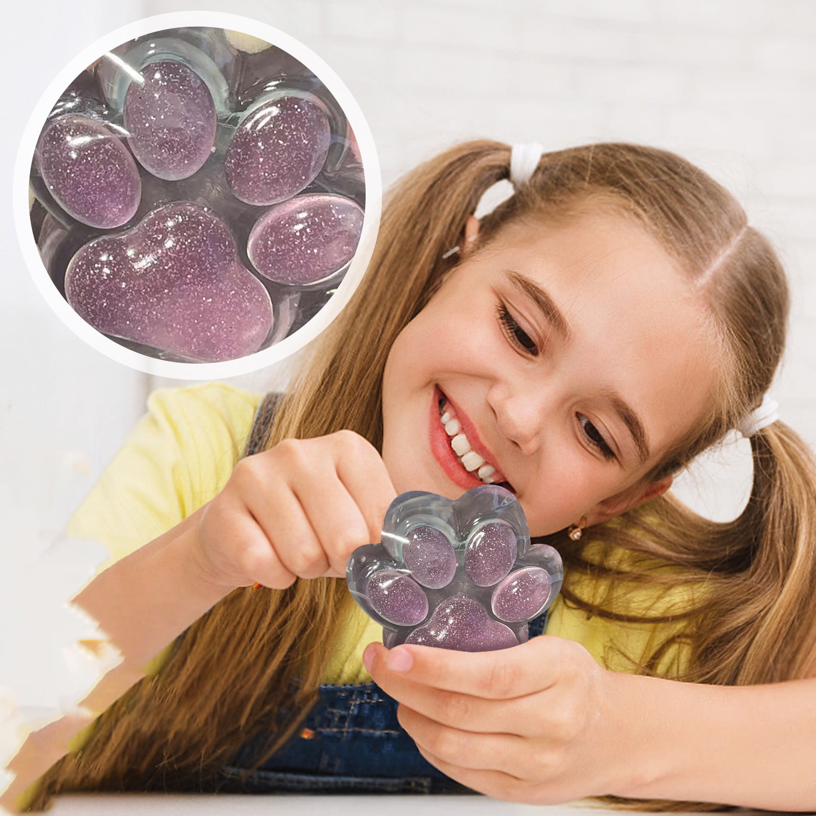 2.76 Inch Squeeze Toys Handmade Cat Paw Squishy, Glitter Pink Squeeze ...