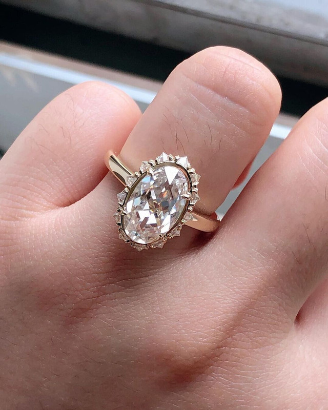 2.76CT Oval Rose Cut Moissanite Engagement Ring, Handmade Solid Yellow Gold Vintage Anniversary ...