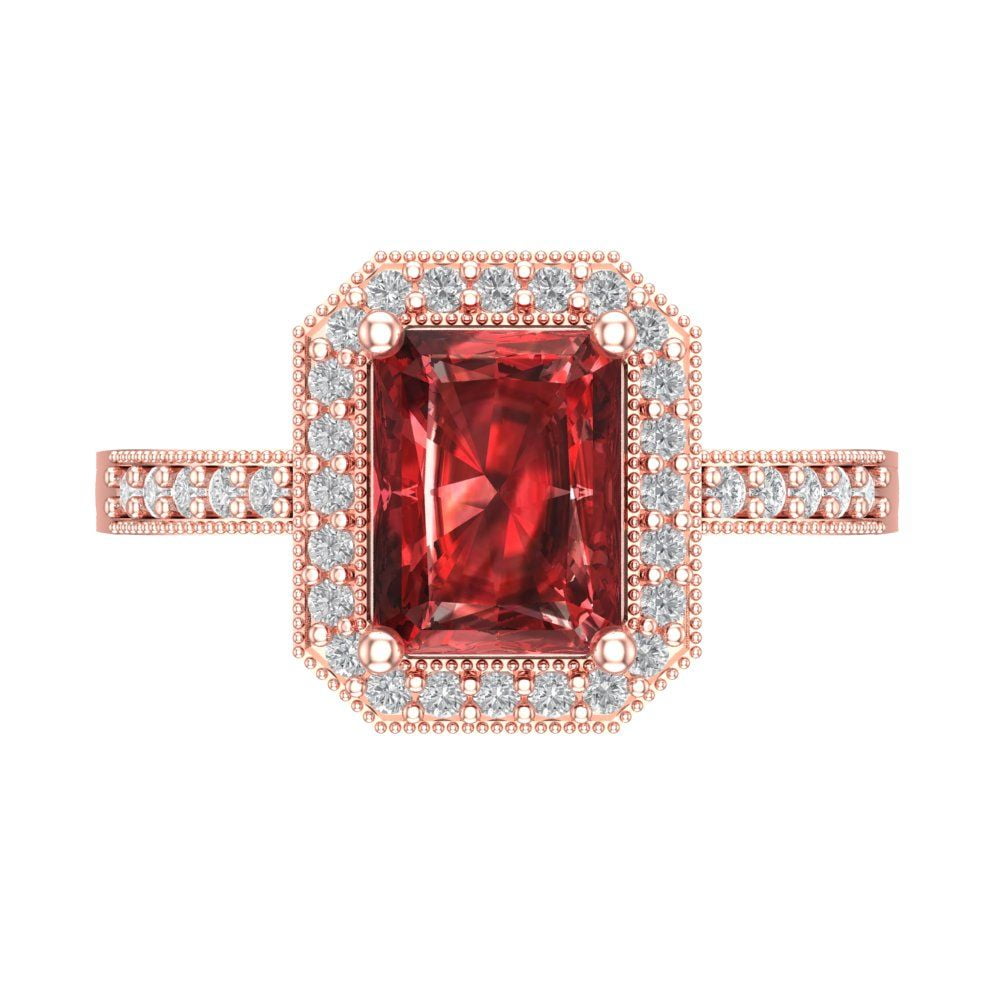 2.78 ct Emerald Cut Natural Garnet with Simulated Diamond Halo Accents 14K Rose Gold Womens ...