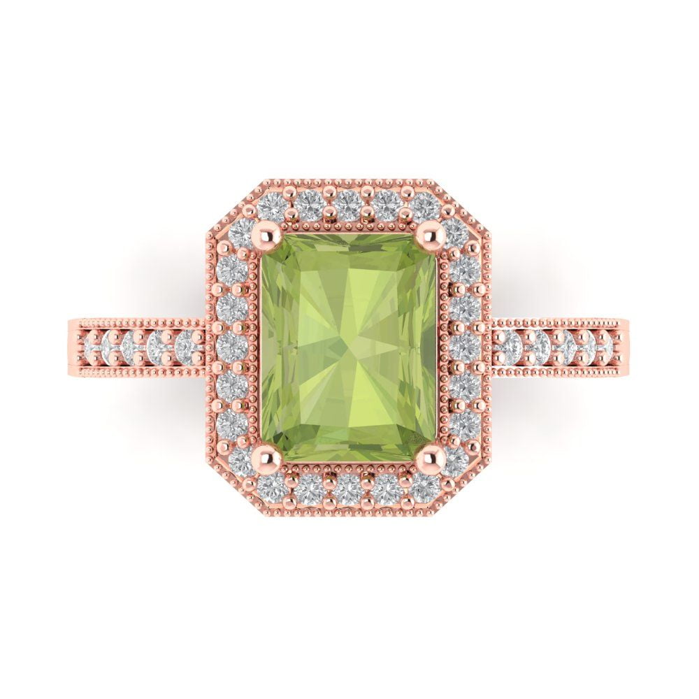 2.78 ct Emerald Cut Natural Peridot with Simulated Diamond Halo Accents ...