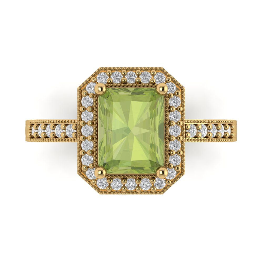 2.78 ct Emerald Cut Natural Peridot with Simulated Diamond Halo Accents ...