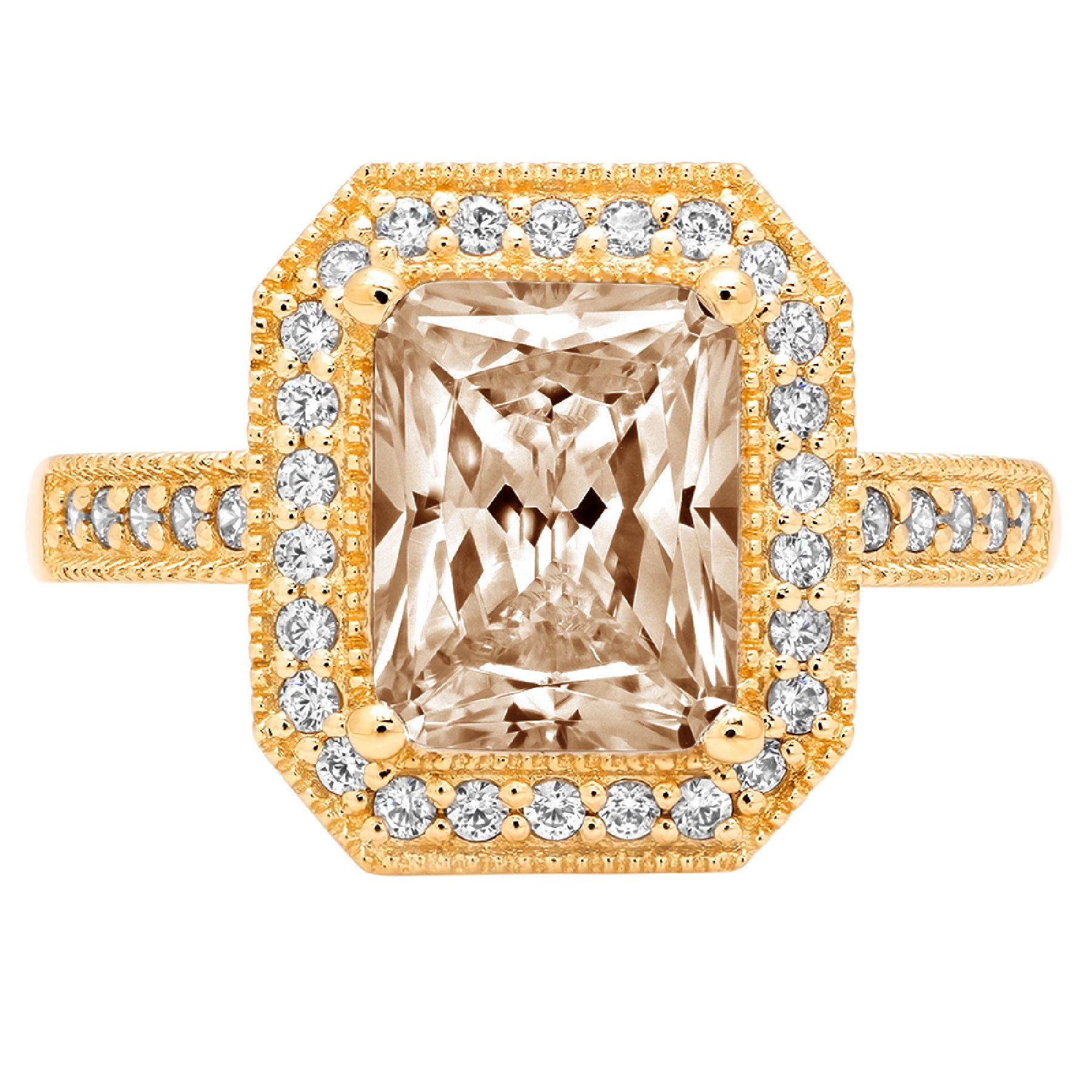 2.78 ct Emerald Cut Simulated Champagne Diamond with Simulated Diamond ...