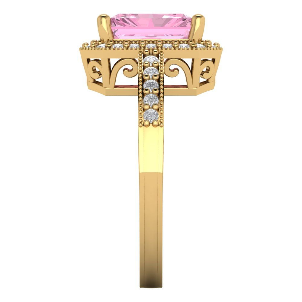 2.78 ct Emerald Cut Simulated Pink Diamond with Simulated Diamond Halo ...