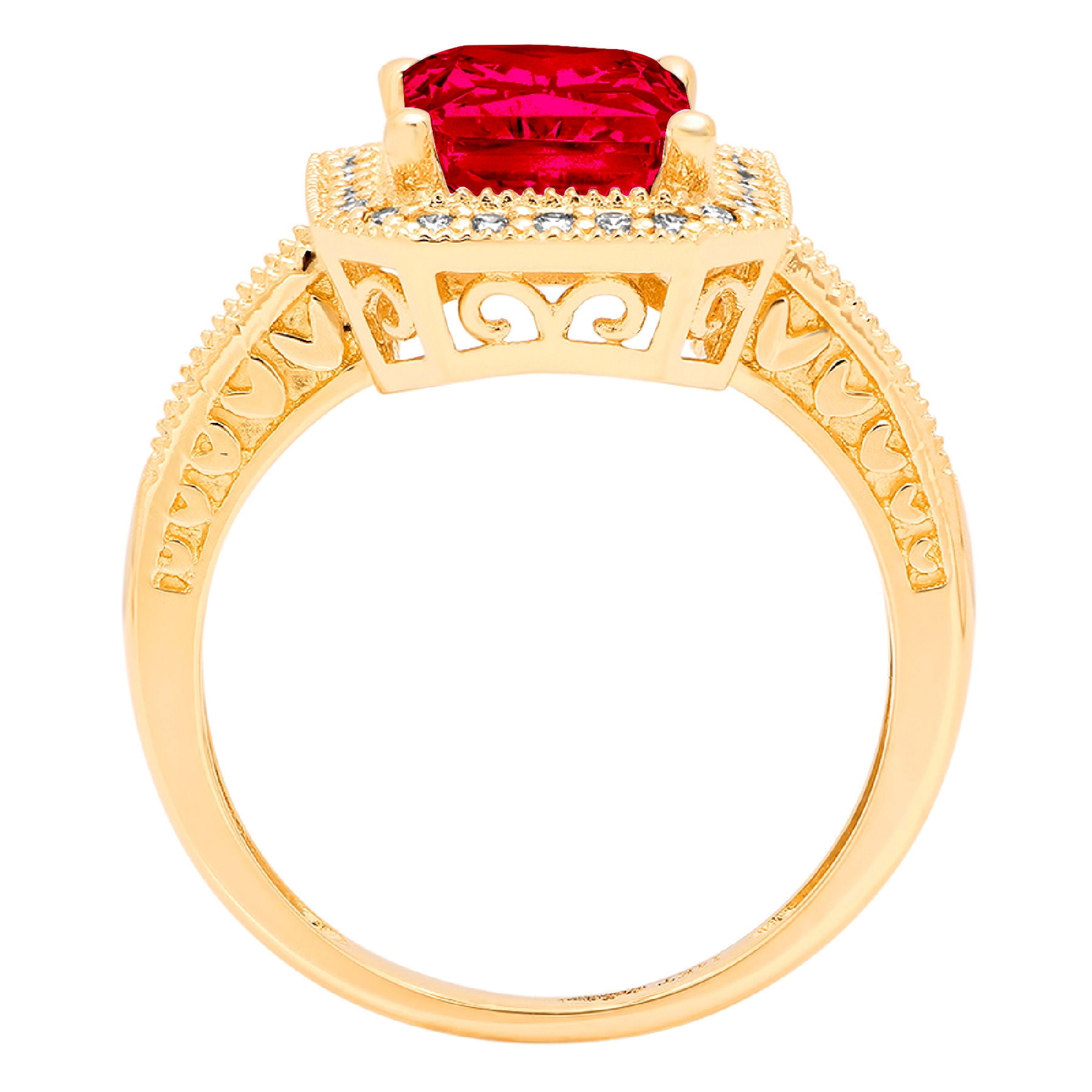 2.78 ct Emerald Cut Simulated Ruby Halo Engagement Ring for Women in ...