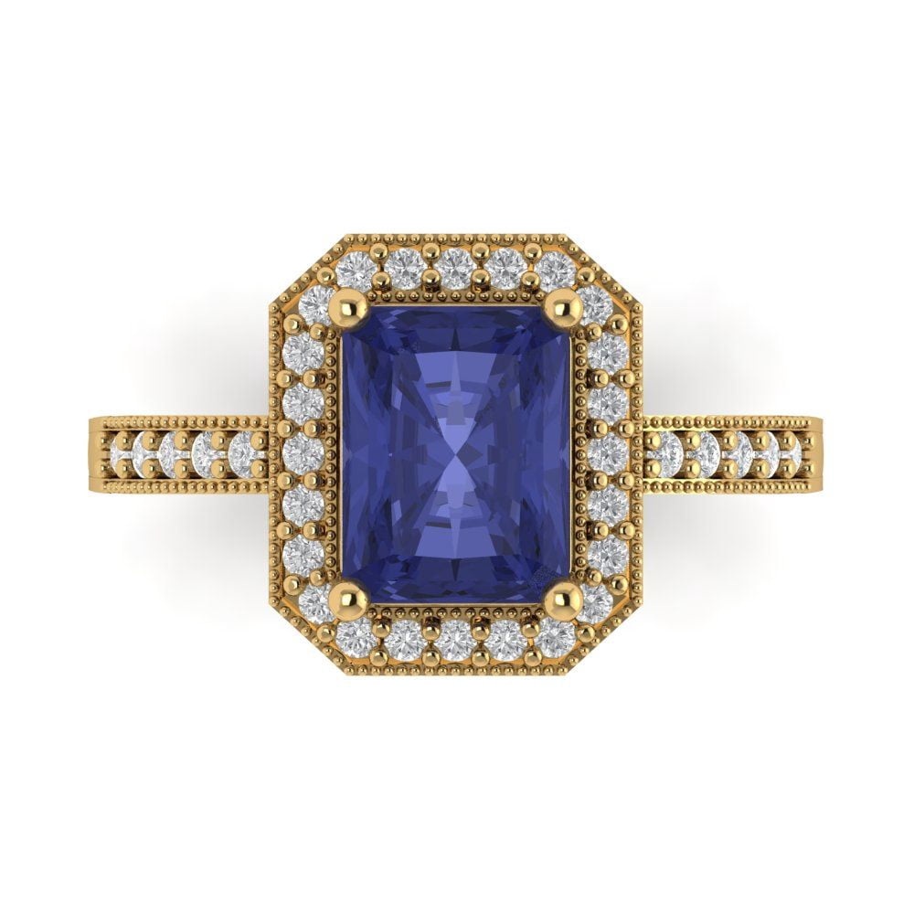 2.78 ct Emerald Cut Simulated Tanzanite with Simulated Diamond Halo ...