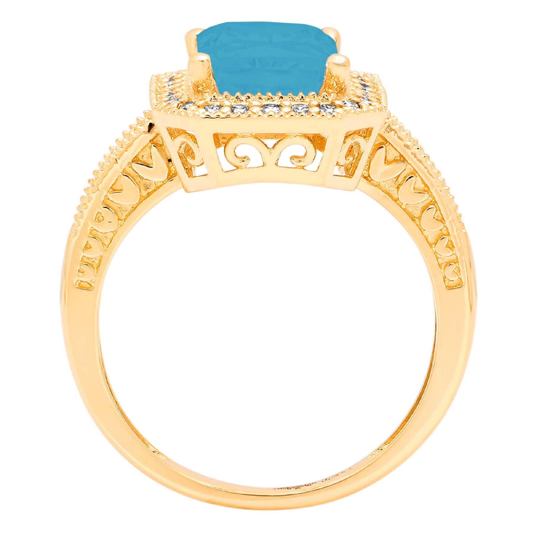 2.78 ct Emerald Cut Simulated Turquoise Halo Engagement Ring for Women in 14K Yellow Gold ...