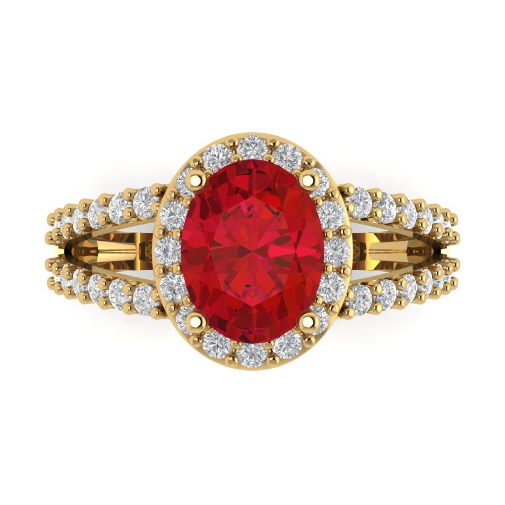 2.78ct Oval Cut Red Ruby 18k Yellow Gold Engraving Statement Bridal Wedding Halo Designer Ring ...
