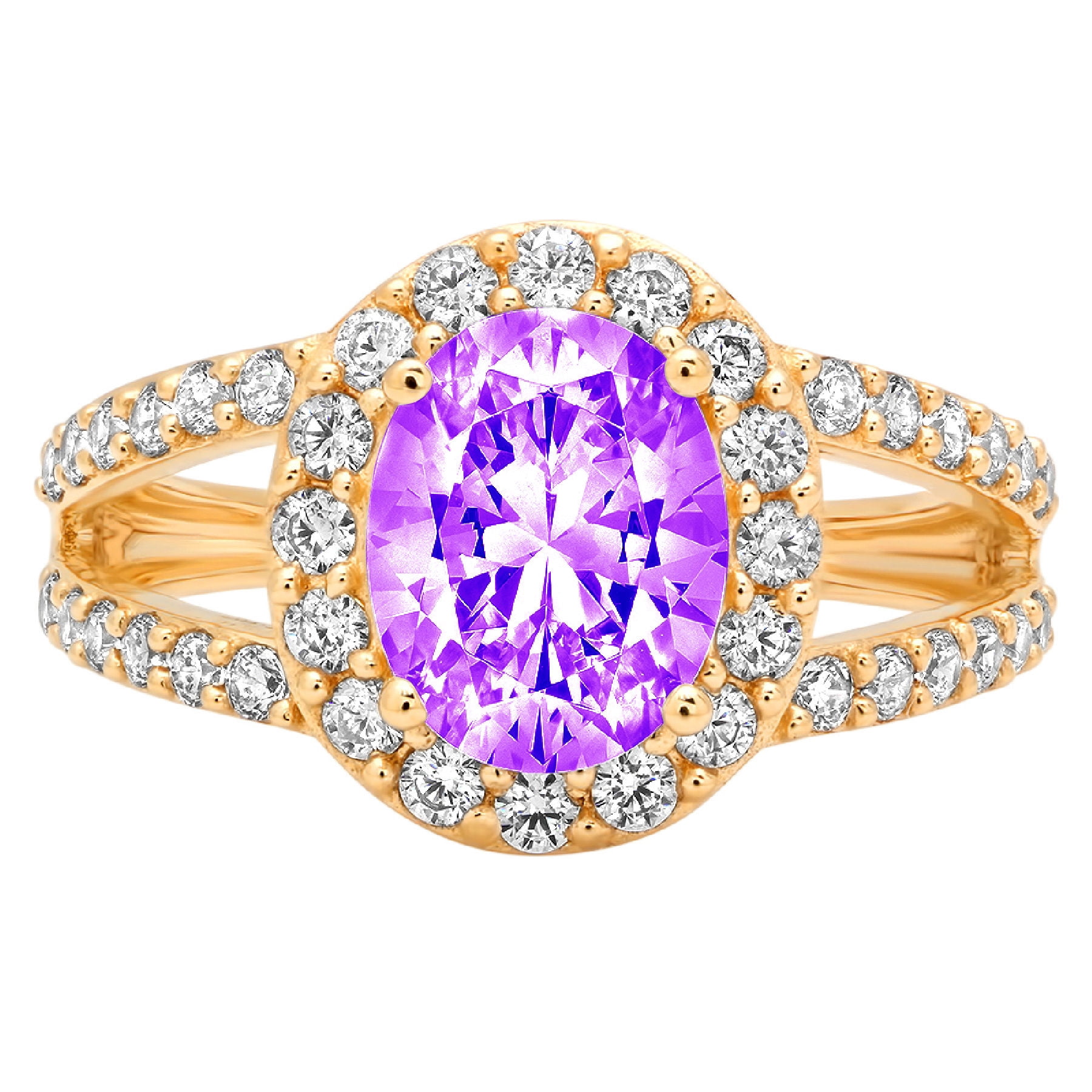 2.78ct Oval cut - Halo - Simulated Amethyst - 18k Yellow Gold - Engagement Ring - Walmart.com