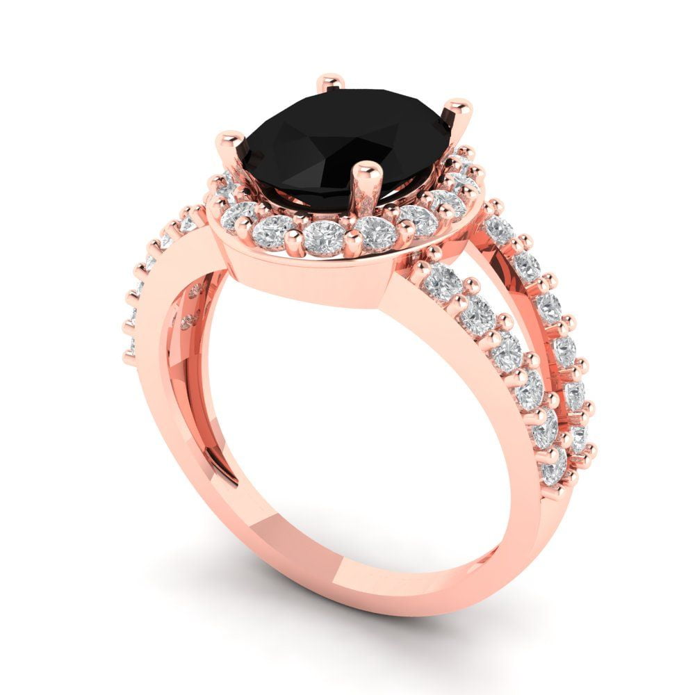 2.78ct oval cut black natural onyx 18k rose gold halo Bridal Wedding ...