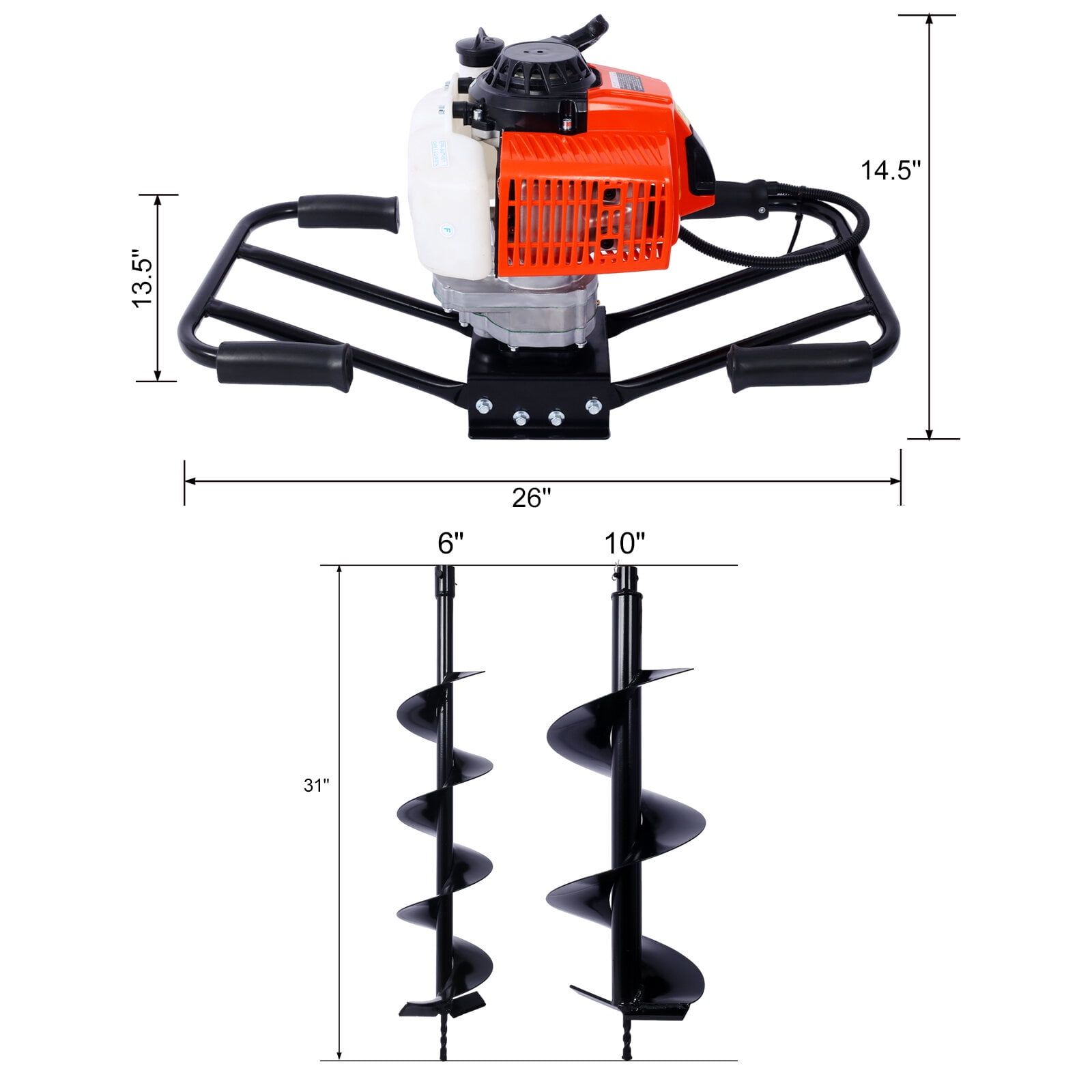 2.7HP Post Hole Digger 63cc two person handle Gas-Powered 2-Stroke ...