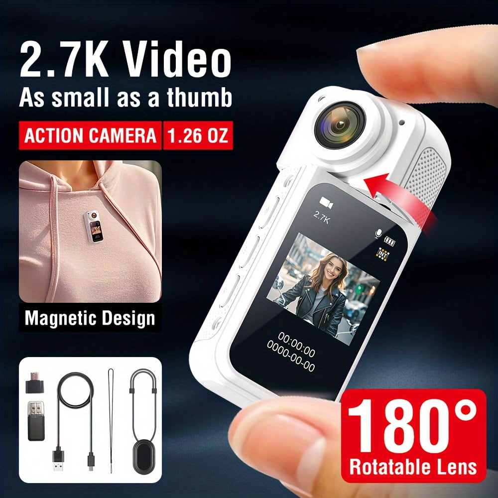 2.7K Finger Action Camera - Lightweight Portable Design, 1.47" IPS ...