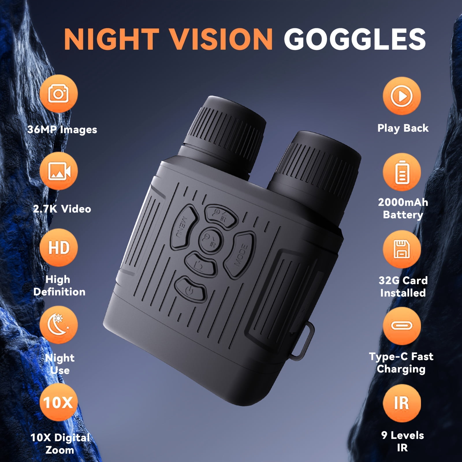 2.7K Night Vision Goggles for Adults - Infrared Binoculars with 3.0 ...