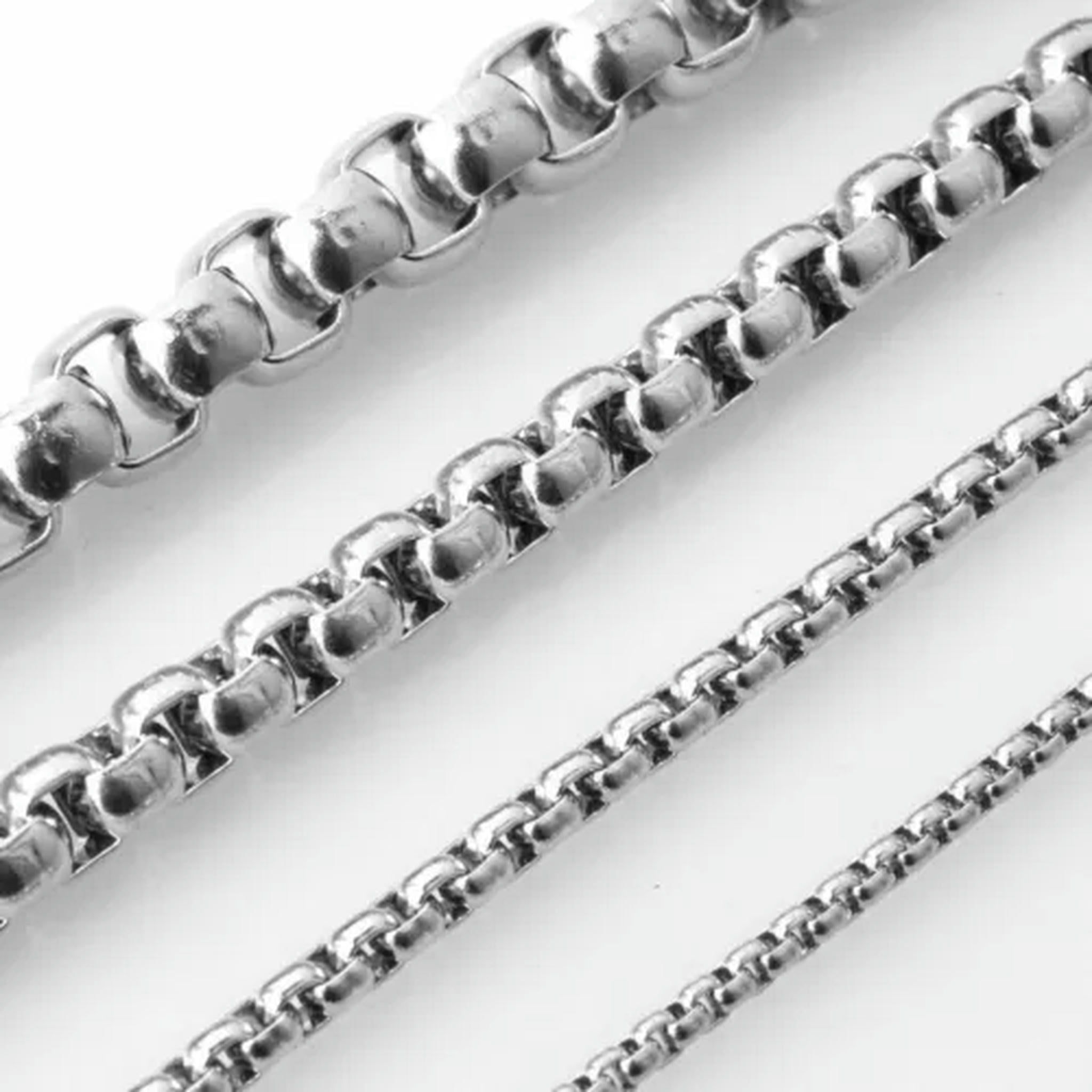 2-7MM Stainless Steel Silver Gold Black Box Chain Mens Womens Necklace ...