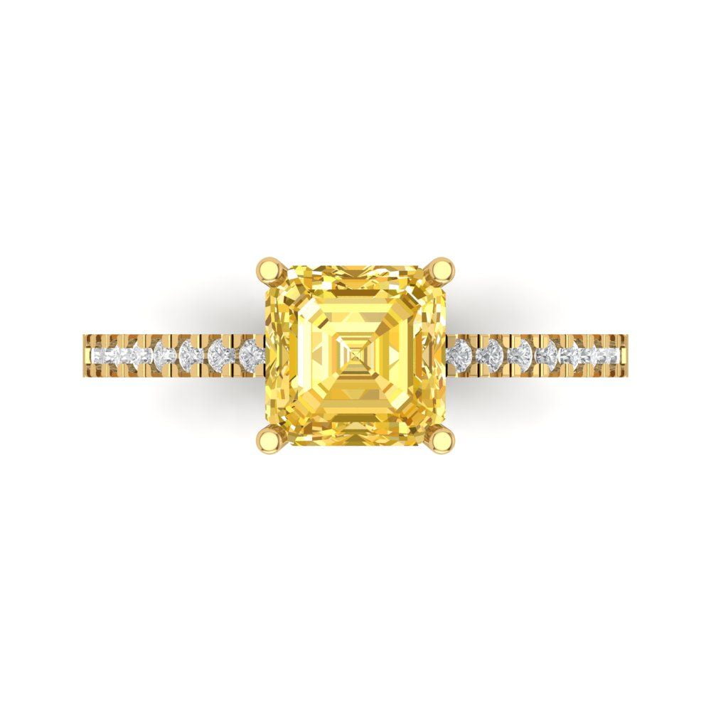 2.7ct Asscher Cut Yellow Natural Citrine 18k Yellow Gold Engraving ...