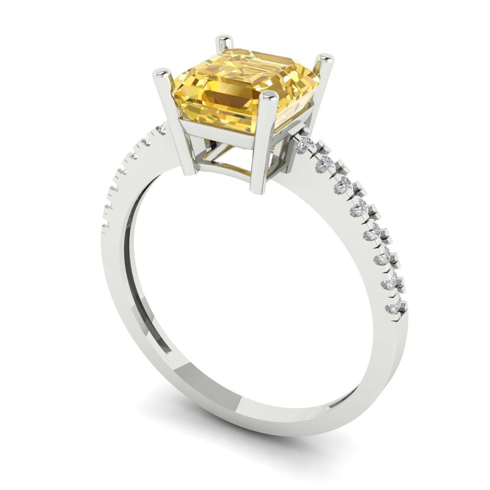 2.7ct asscher cut yellow Zircon 14k white gold Bridal Wedding ...