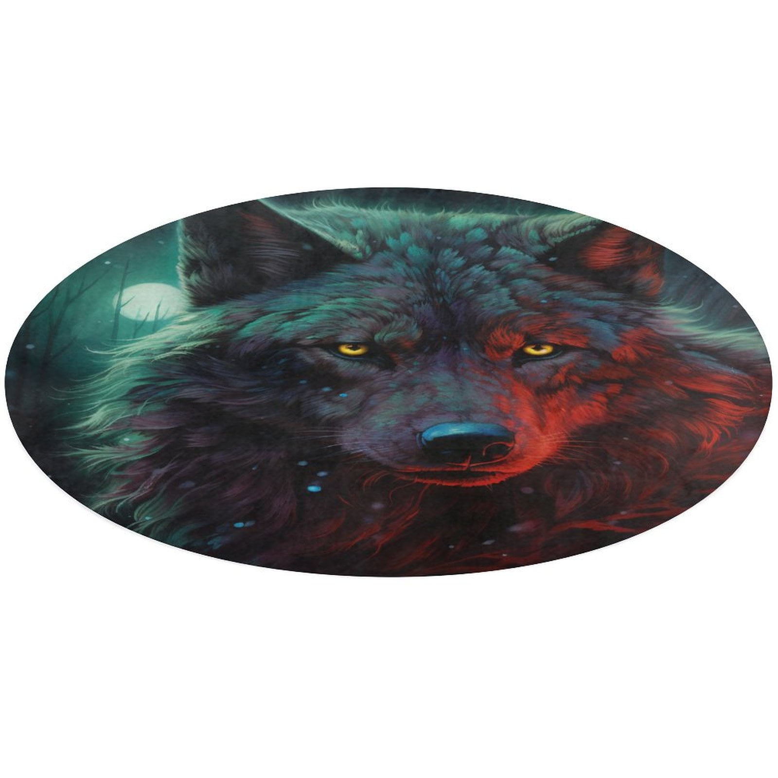 2.7ft Colorful Lone Wolf Ultra-Thin Washable Round Rug - Non Slip Non ...