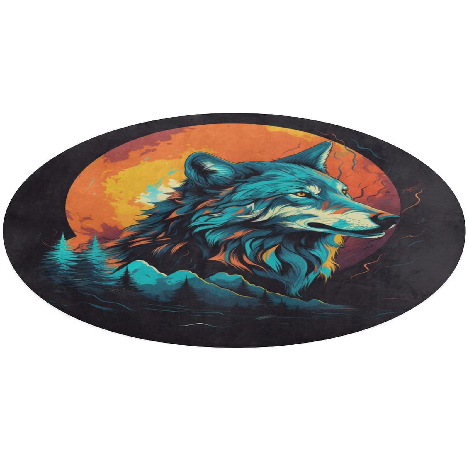 2.7ft Colorful Lone Wolf Washable Circular Carpet And Anti Slip Carpet ...