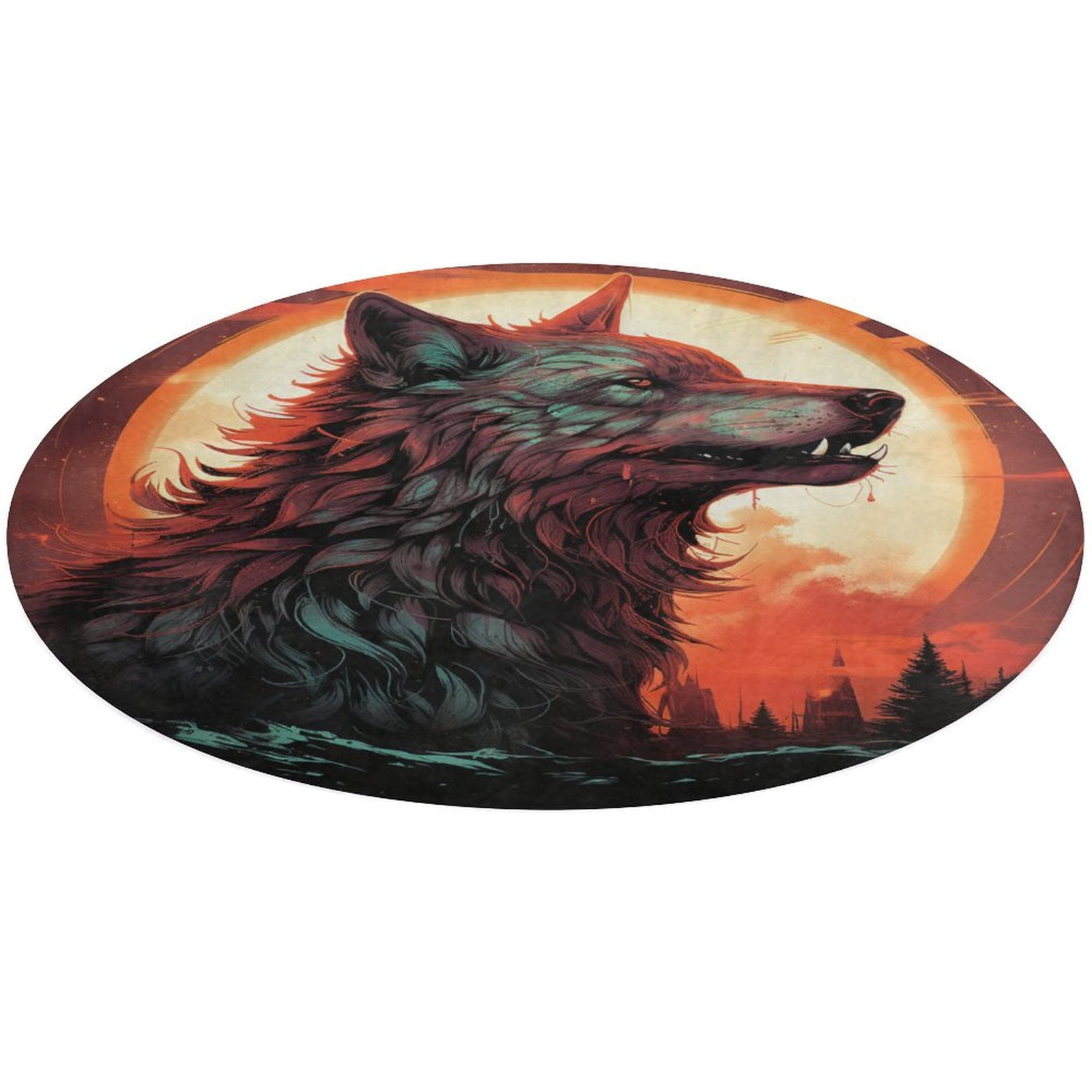 2.7ft Colorful Lone Wolf Washable Circular Carpet And Anti Slip Carpet ...