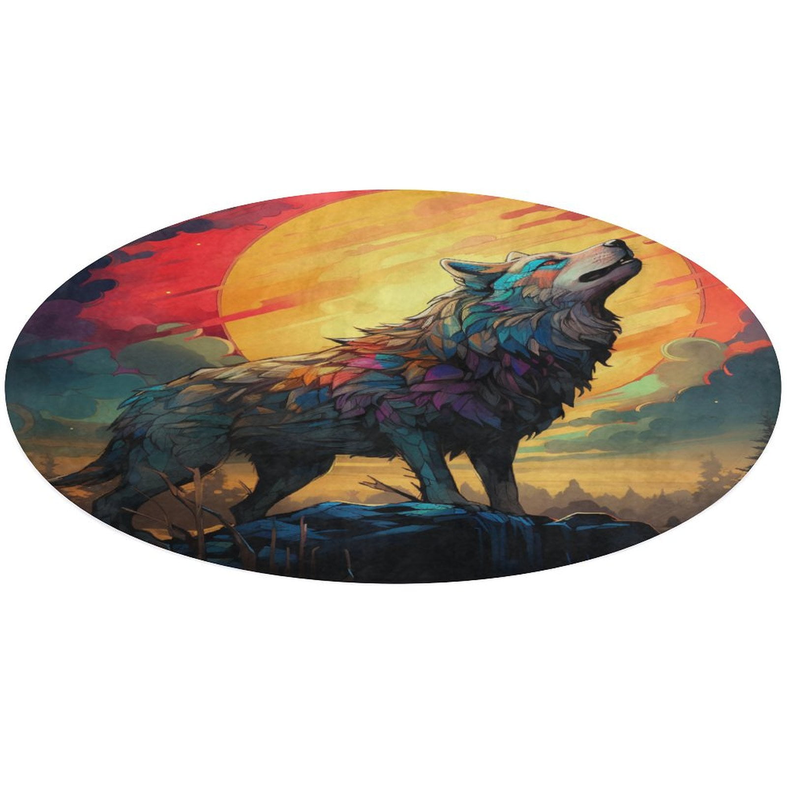 2.7ft Colorful Lone Wolf Washable Circular Carpet And Anti Slip Carpet ...