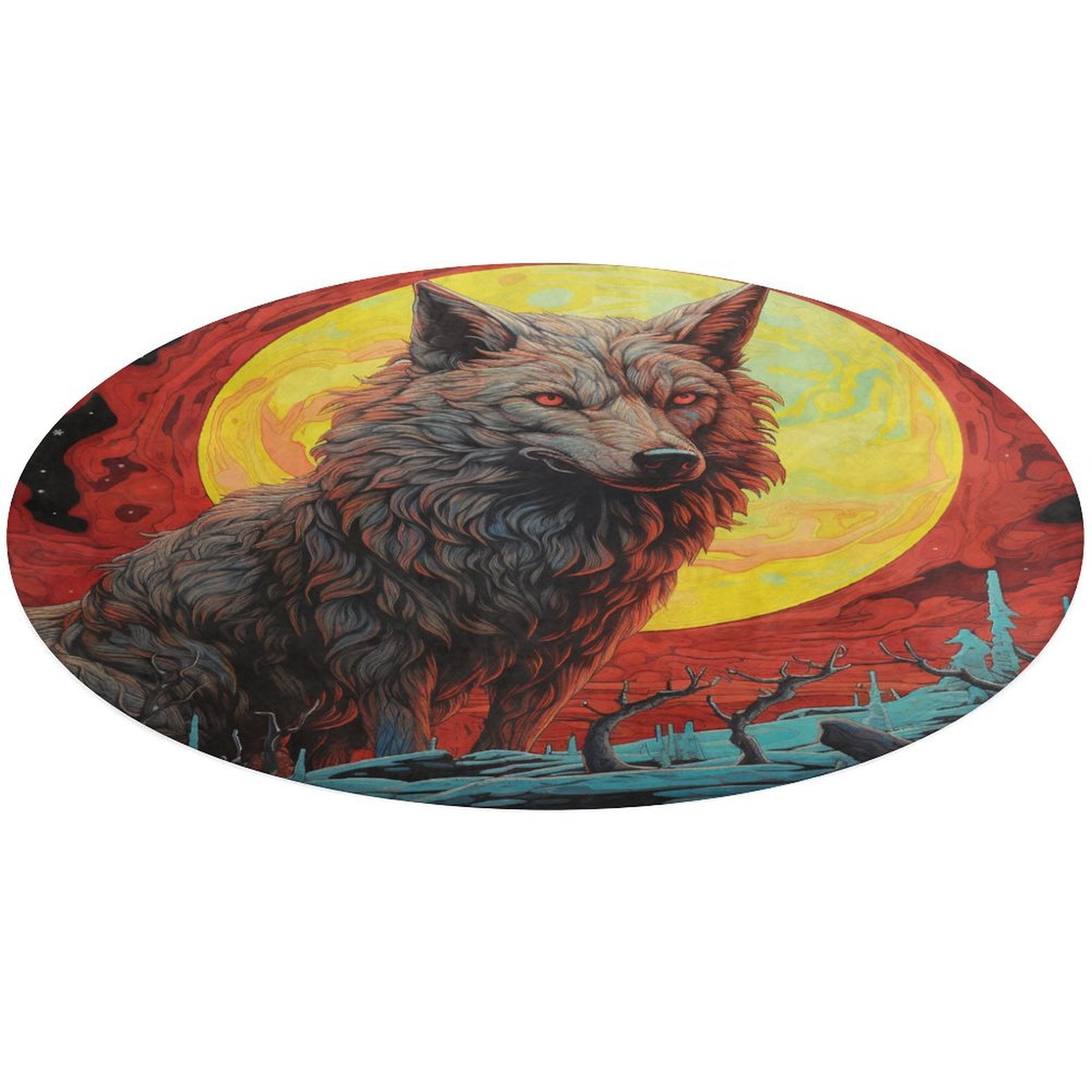 2.7ft Colorful Lone Wolf Washable Circular Carpet And Anti Slip Carpet ...