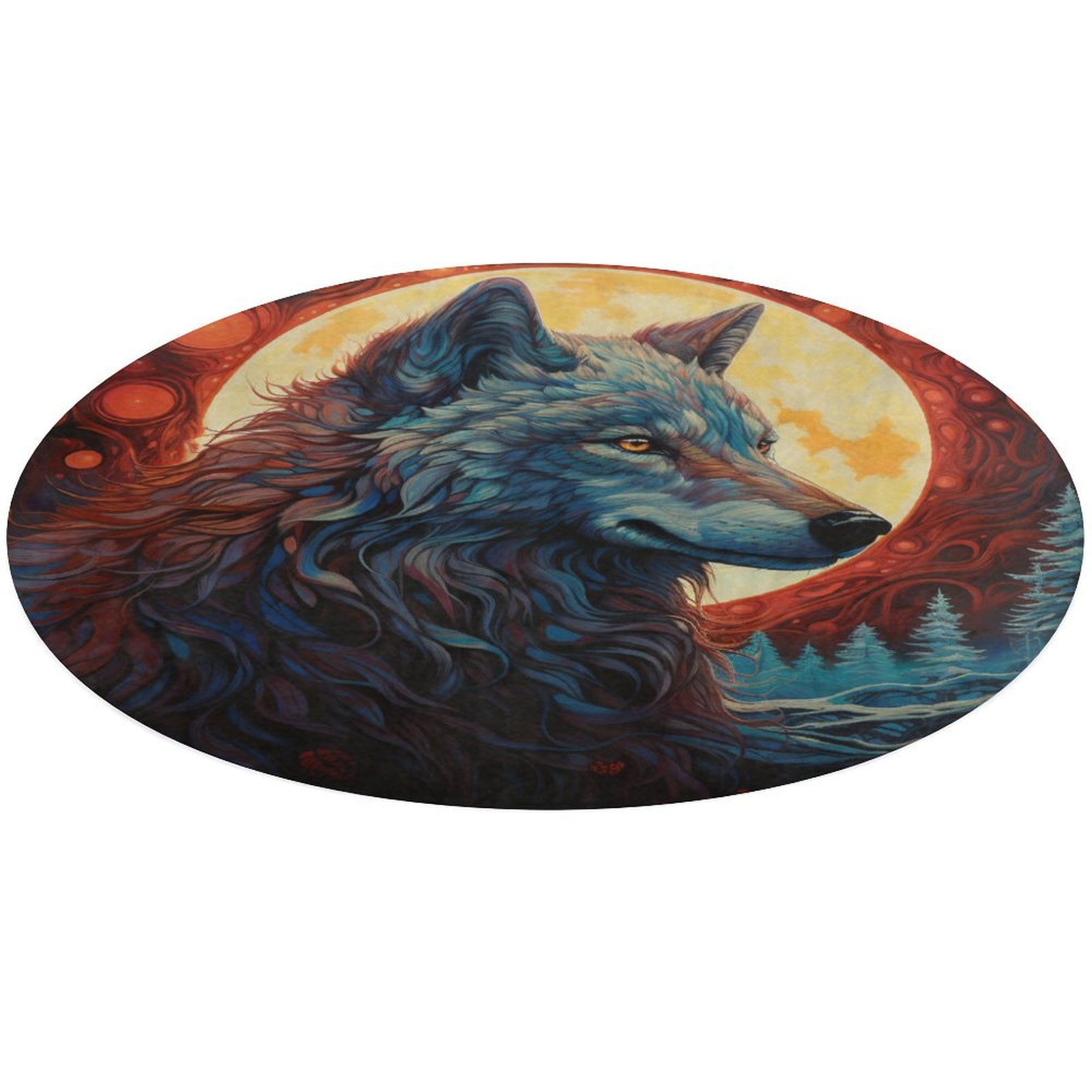 2.7ft Colorful Lone Wolf Washable Circular Carpet And Anti Slip Carpet ...