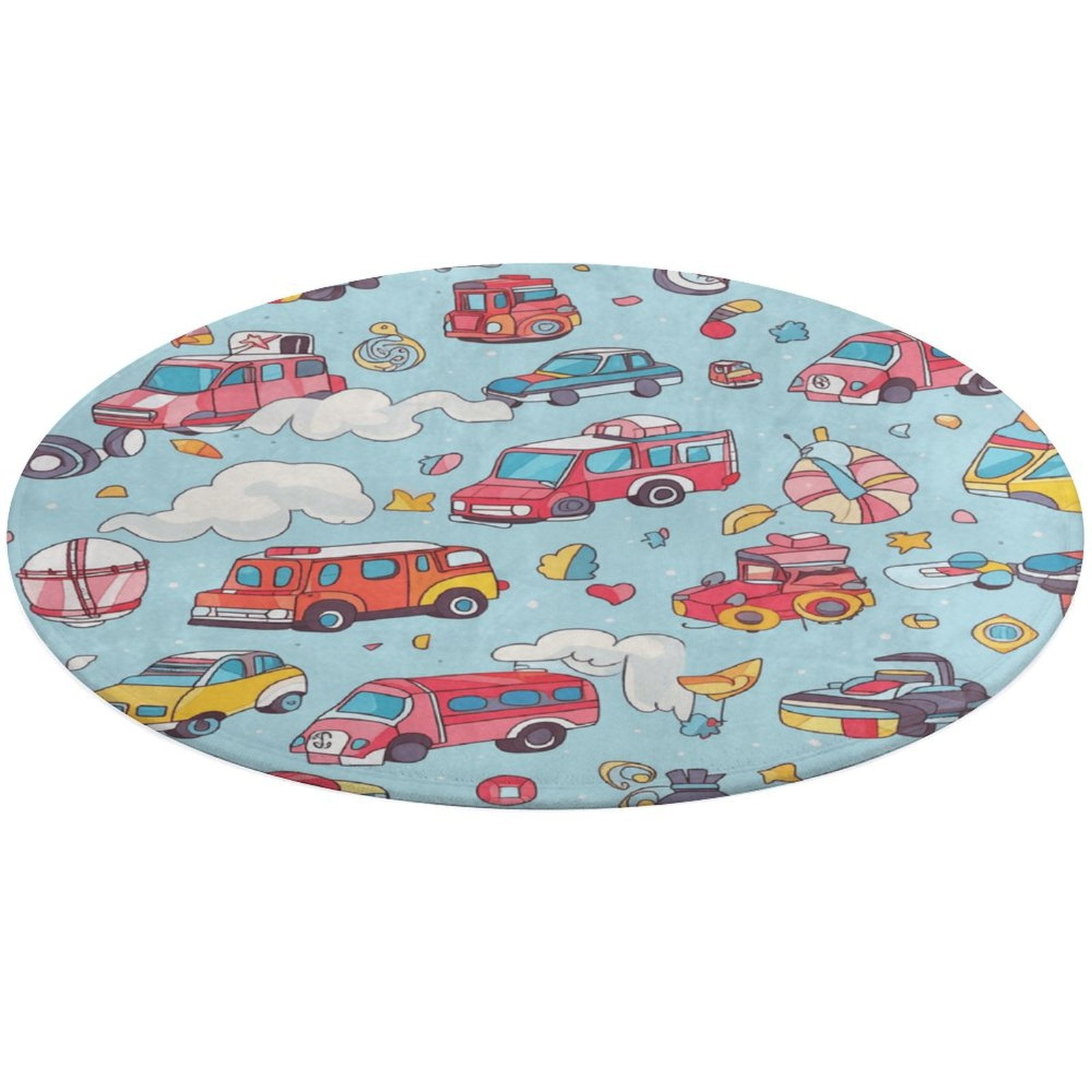 2.7ft Excavator Fire Truck Racing Ultra-Thin Washable Round Rug - Non ...
