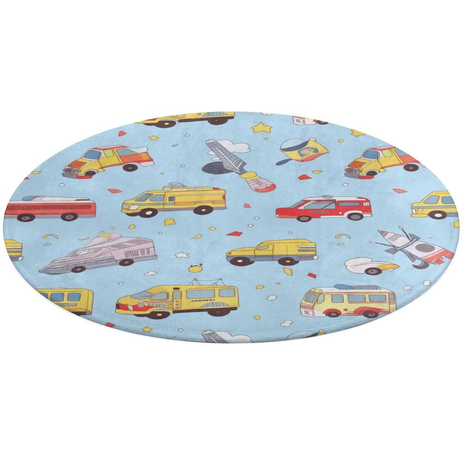 2.7ft Fire Engine Car Truck Washable Circular Carpet And Anti Slip ...