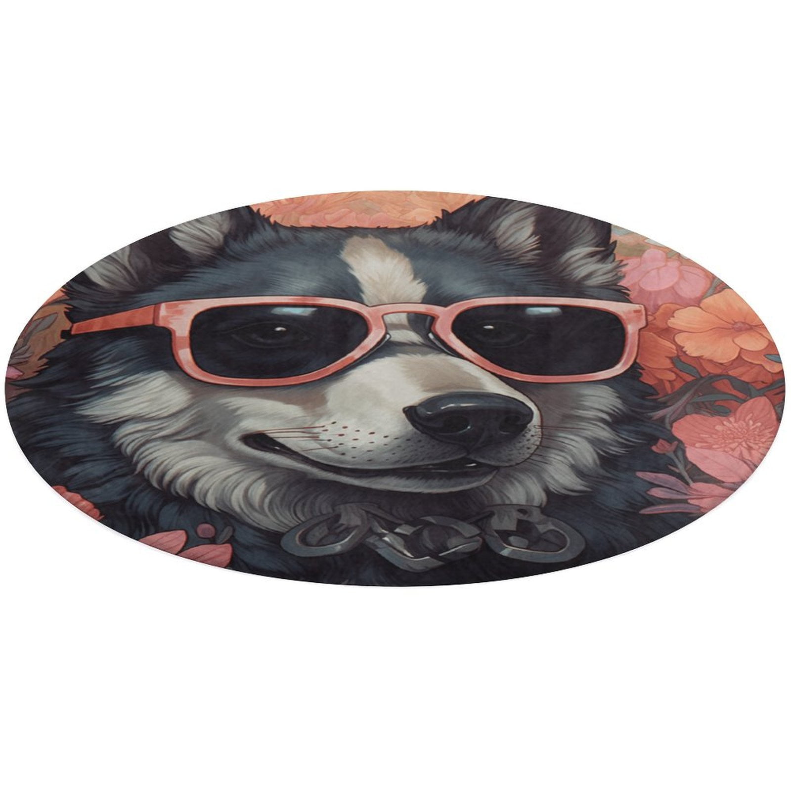 2.7ft Funny Glasses Wolf Ultra-Thin Washable Round Rug - Non Slip Non ...