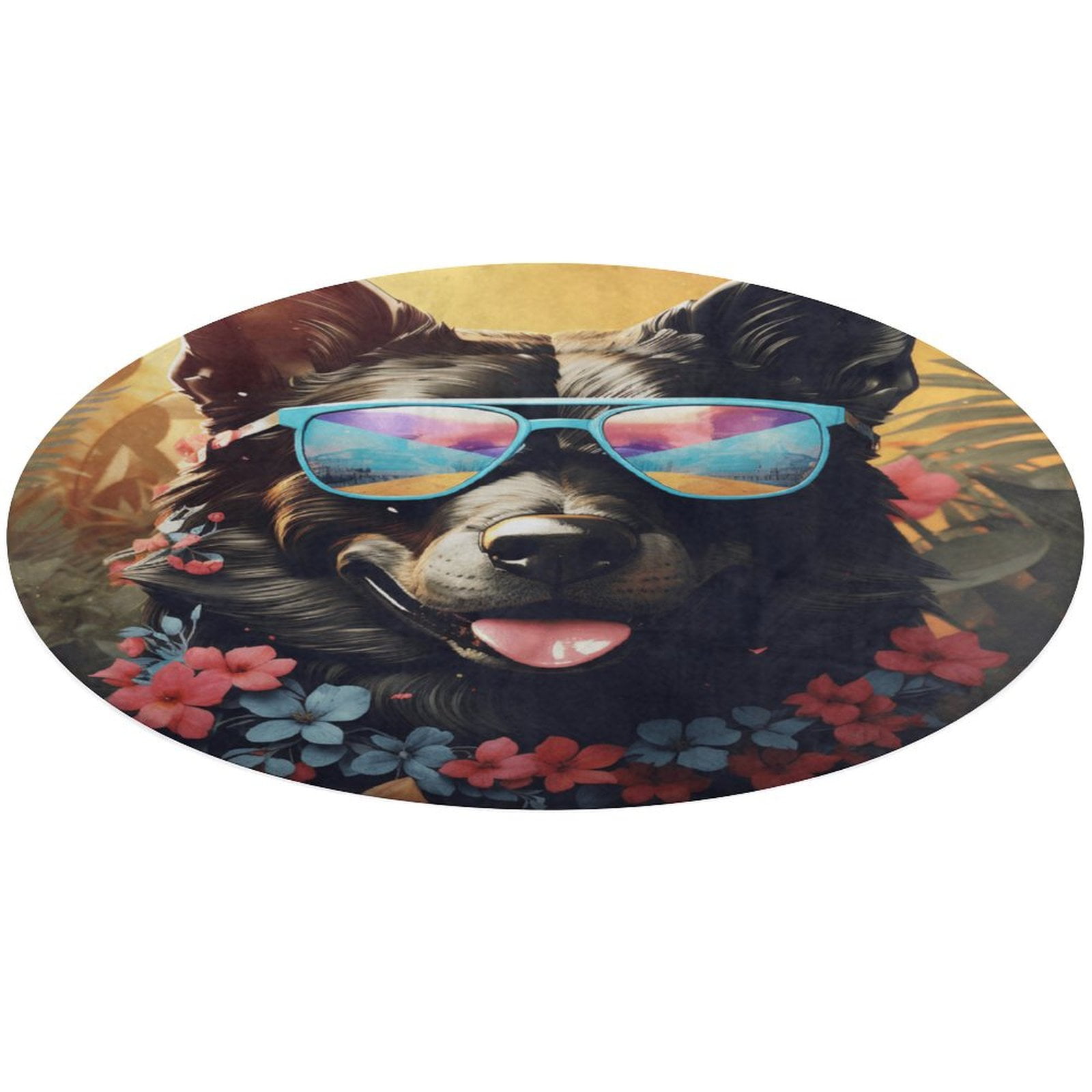 2.7ft Funny Glasses Wolf Washable Circular Carpet And Anti Slip Carpet ...