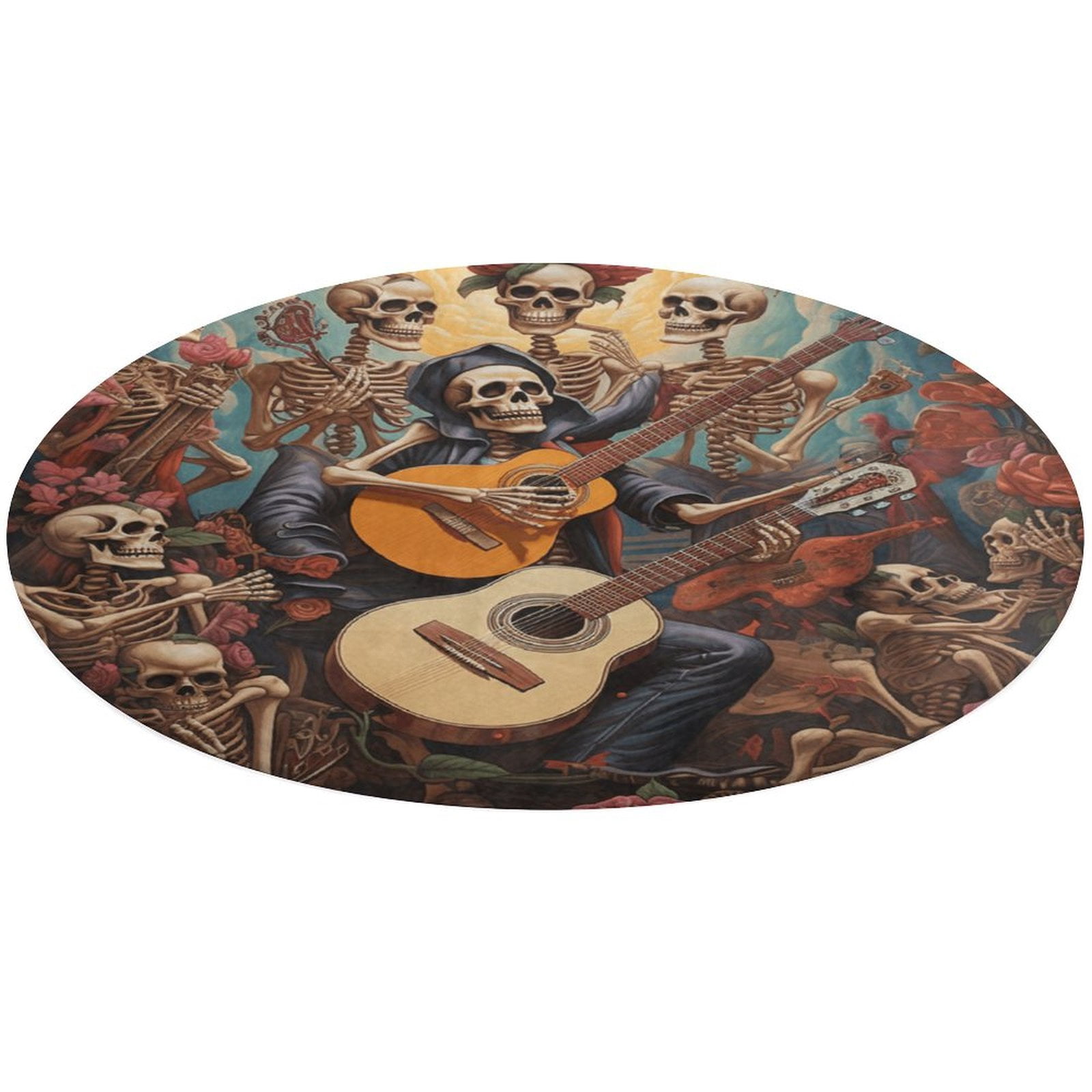 2.7ft Guitar Skeleton Rock Ultra-Thin Washable Round Rug - Non Slip Non ...