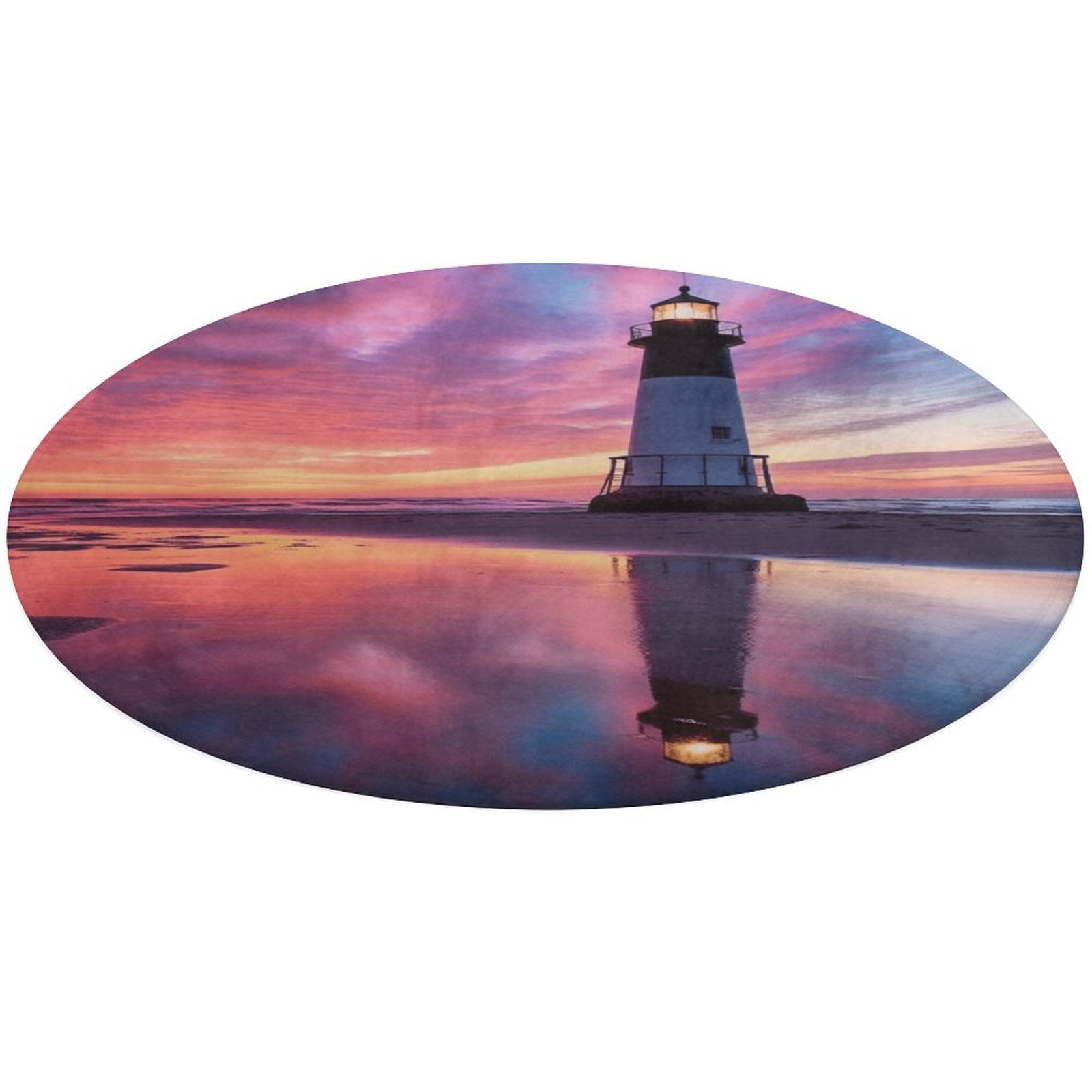 2.7ft Ocean Lighthouse Ultra-Thin Washable Round Rug - Non Slip Non ...