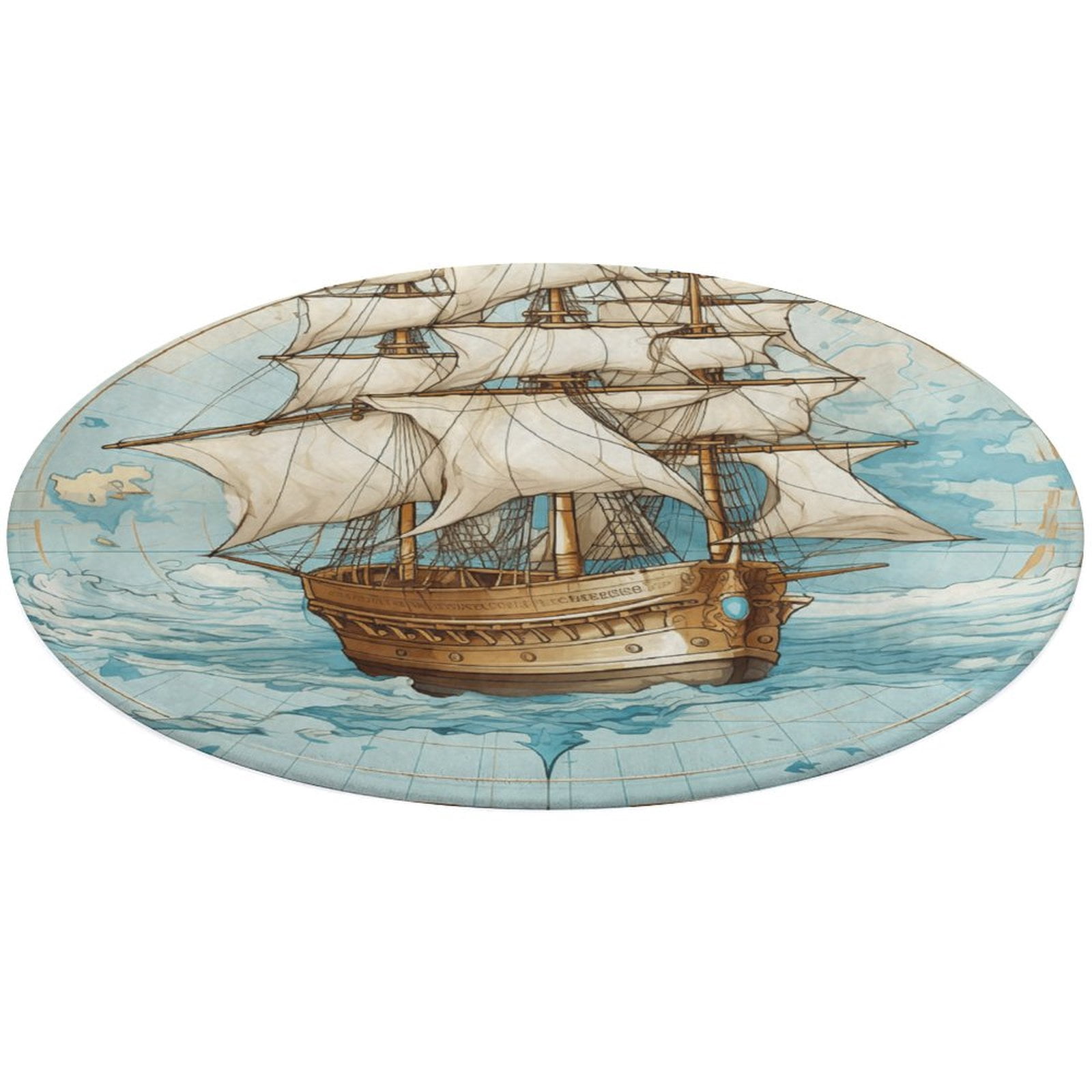 2.7ft Retro Sail Ultra-Thin Washable Round Rug - Non Slip Non Shedding ...
