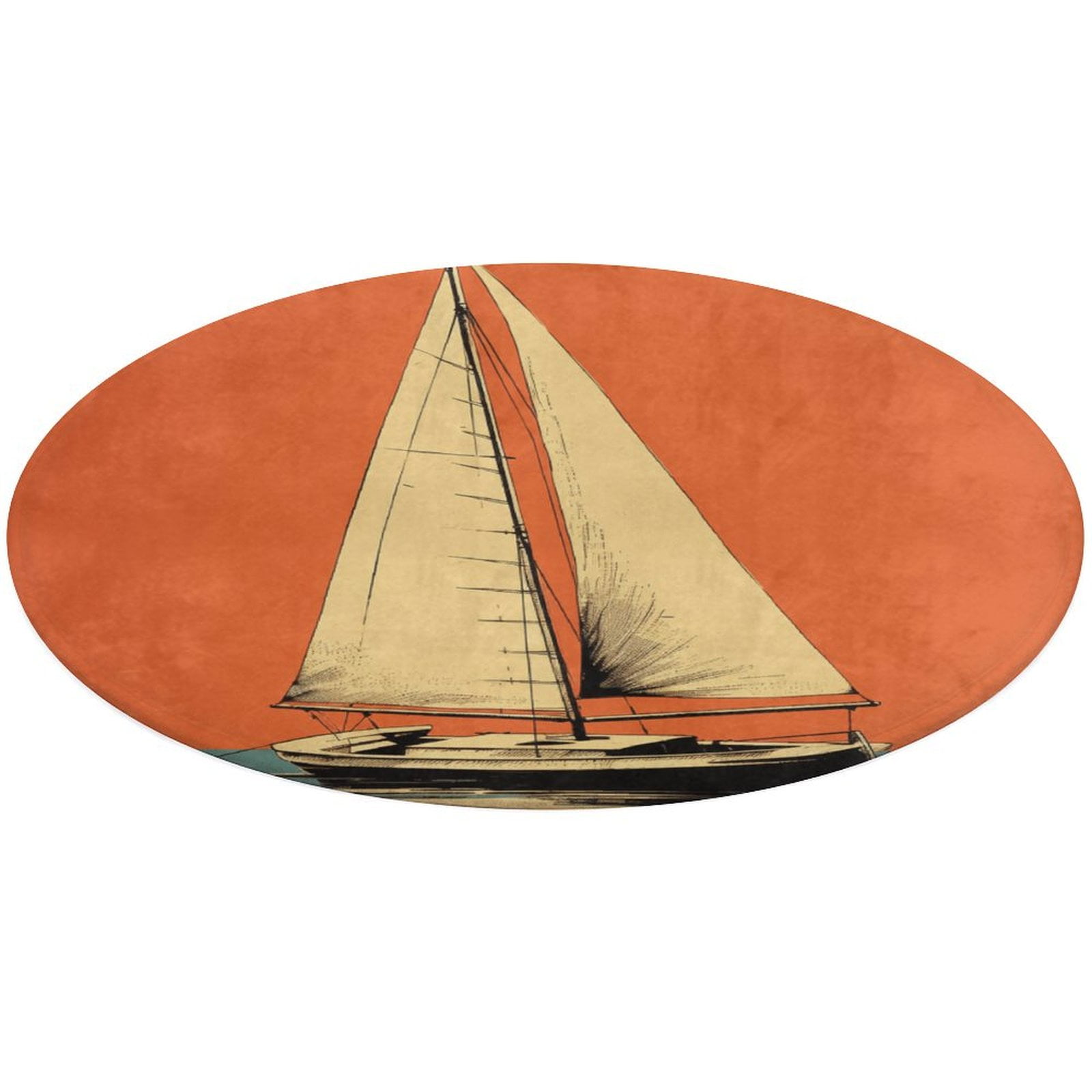 2.7ft Retro Sail Ultra-Thin Washable Round Rug - Non Slip Non Shedding ...