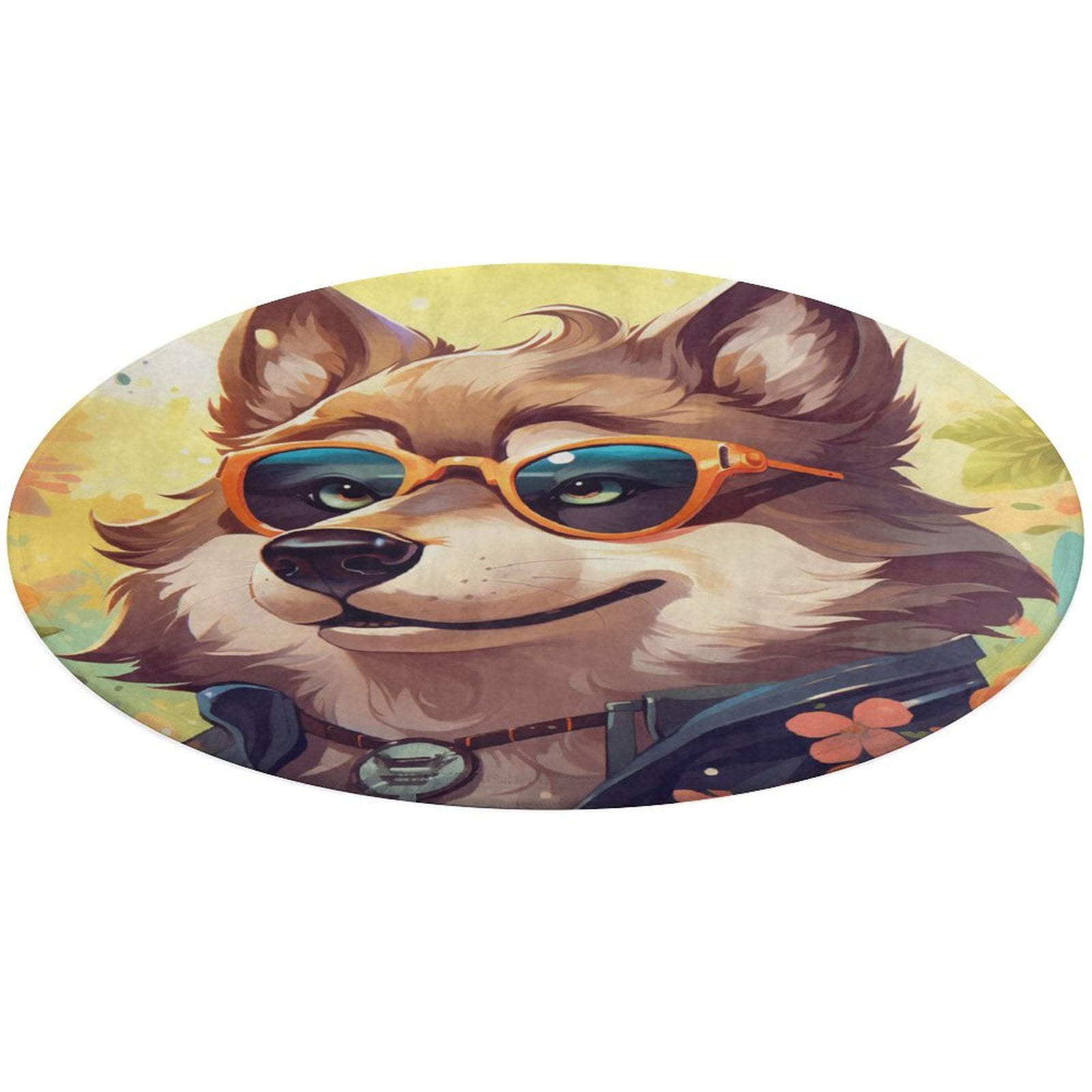 2.7ft Rug for Kids Room Playroom Nursery Bedroom Funny Glasses Wolf ...