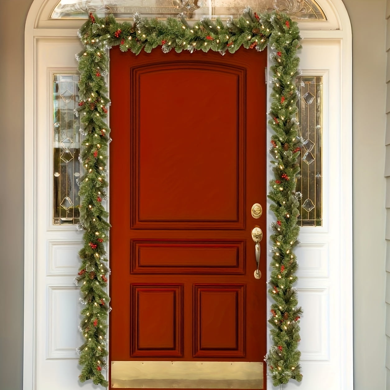 2.7m/9ft Pre-Lit Christmas Garland - Warm LED Lights, Pine Cones ...