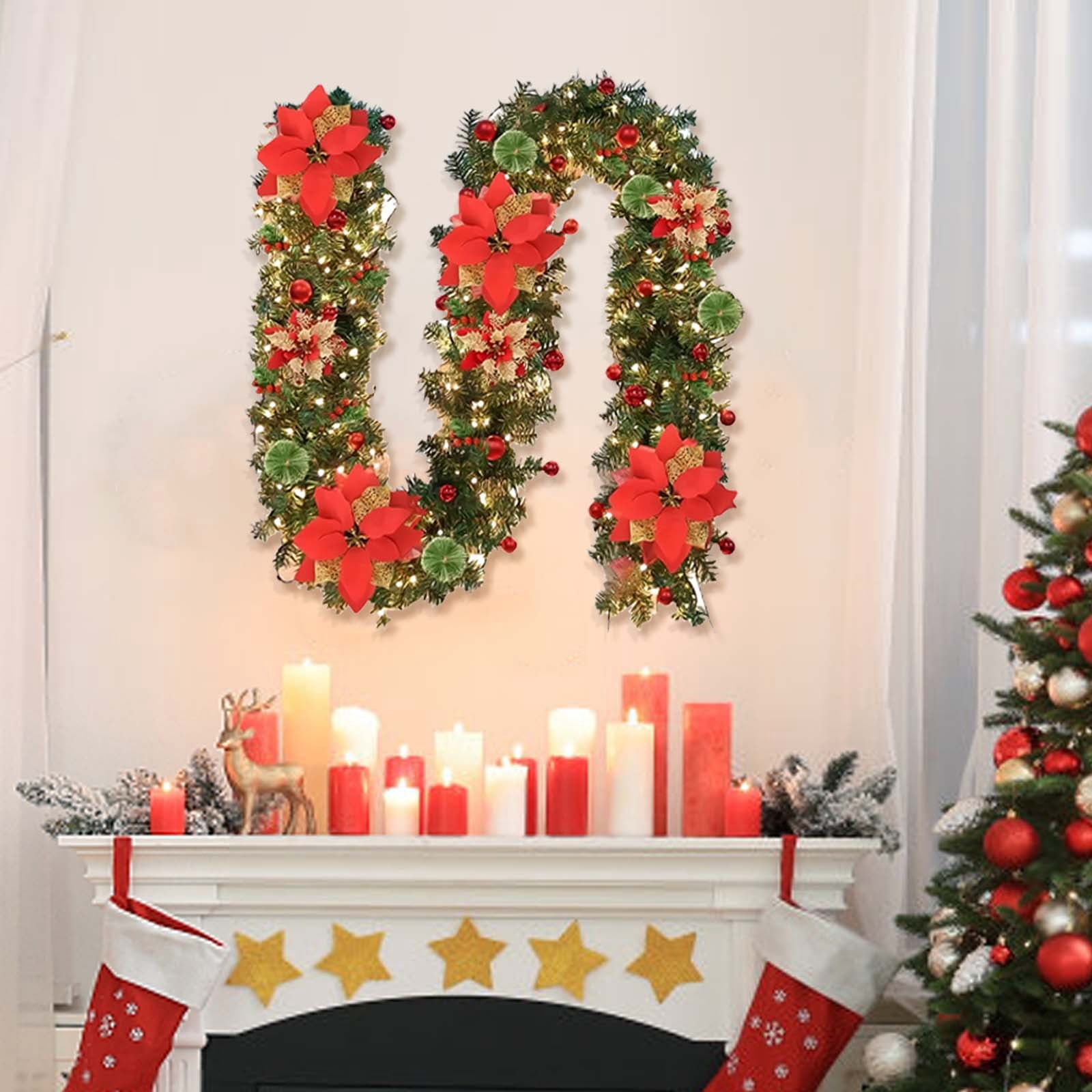 2.7m Christmas Vine Garland | PVC Pine Needle Wreath Decor | Realistic ...