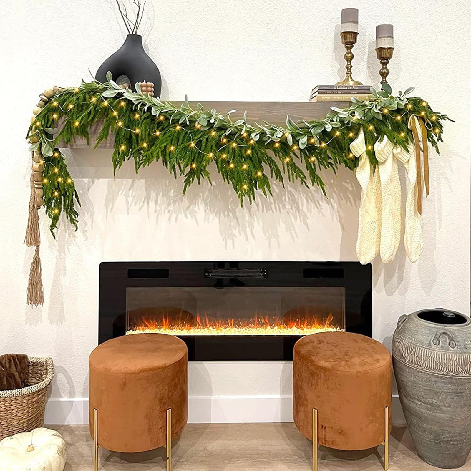 2.7m Norfolk Pine Wreath, Christmas Wreaths With Light String, 50leds ...