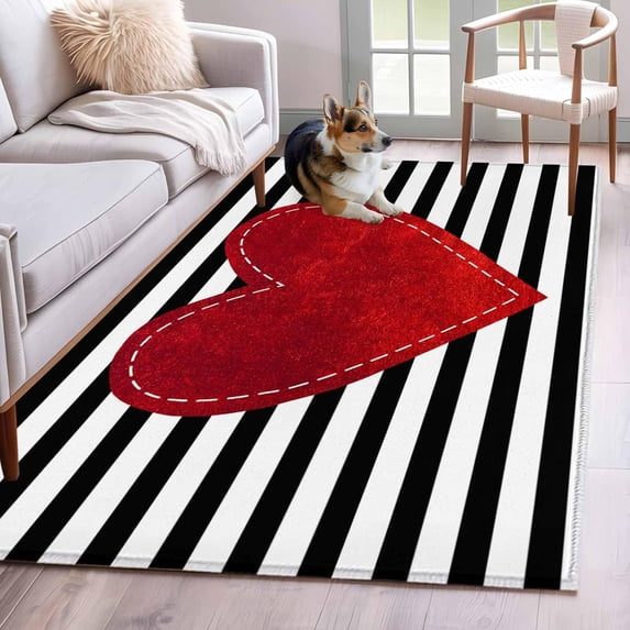 2.7x5 Area Rug for Kitchen Entryway, Valentine''s Day Red Love Heart ...