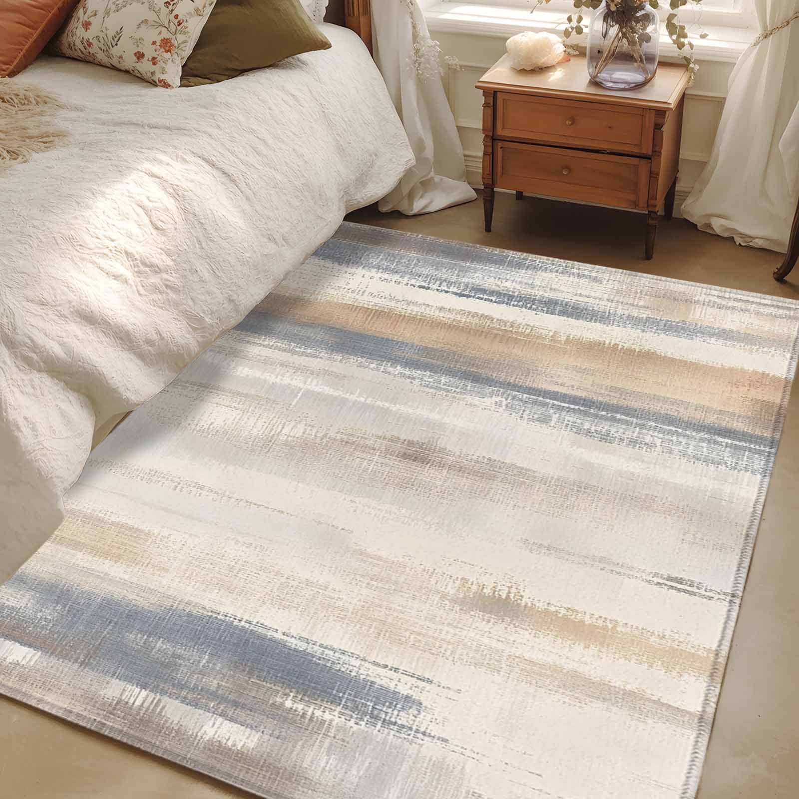 2.7x5 Area Rugs, Beige Grey Non-Skid Rubber Backing Large Rectangle ...