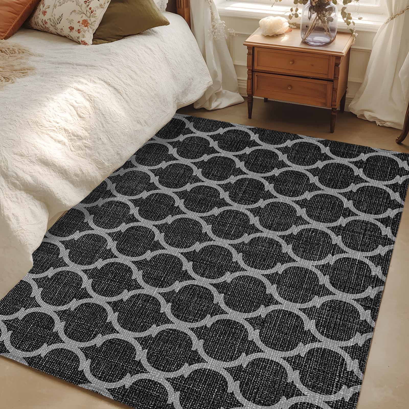 2.7x5 Area Rugs, Black Morocco Non-Skid Rubber Backing Large Rectangle ...