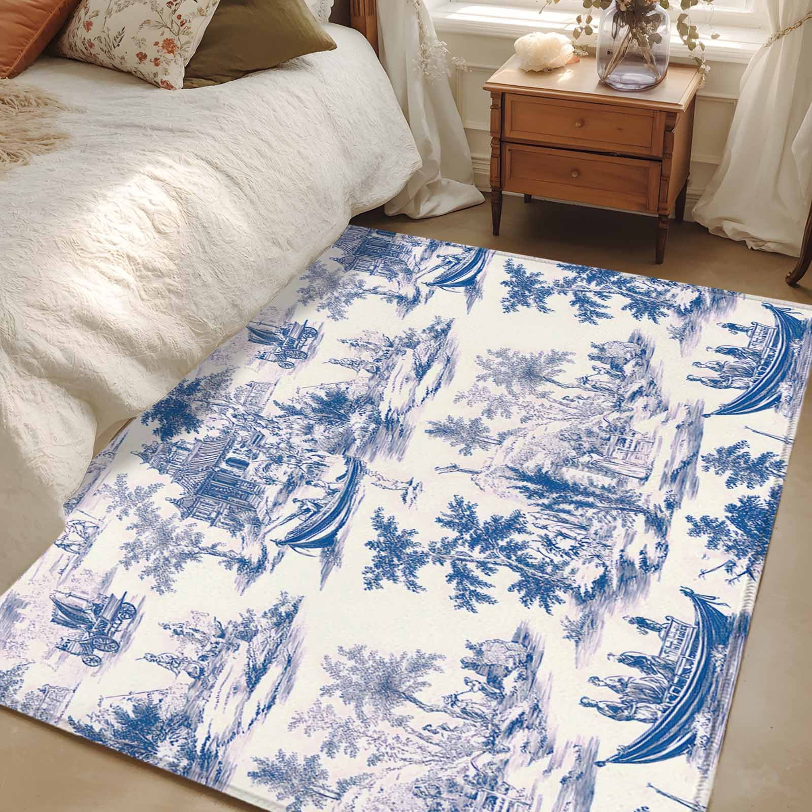 2.7x5 Area Rugs, Blue Garden Vintage Non-Skid Rubber Backing Large ...