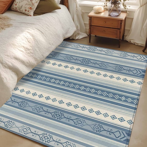 2.7x5 Area Rugs, Blue Geometric Non-Skid Rubber Backing Large Rectangle ...