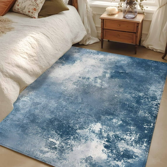2.7x5Ft Area Rugs Blue Grey Non-Skid Rubber Backing Large Rectangle ...