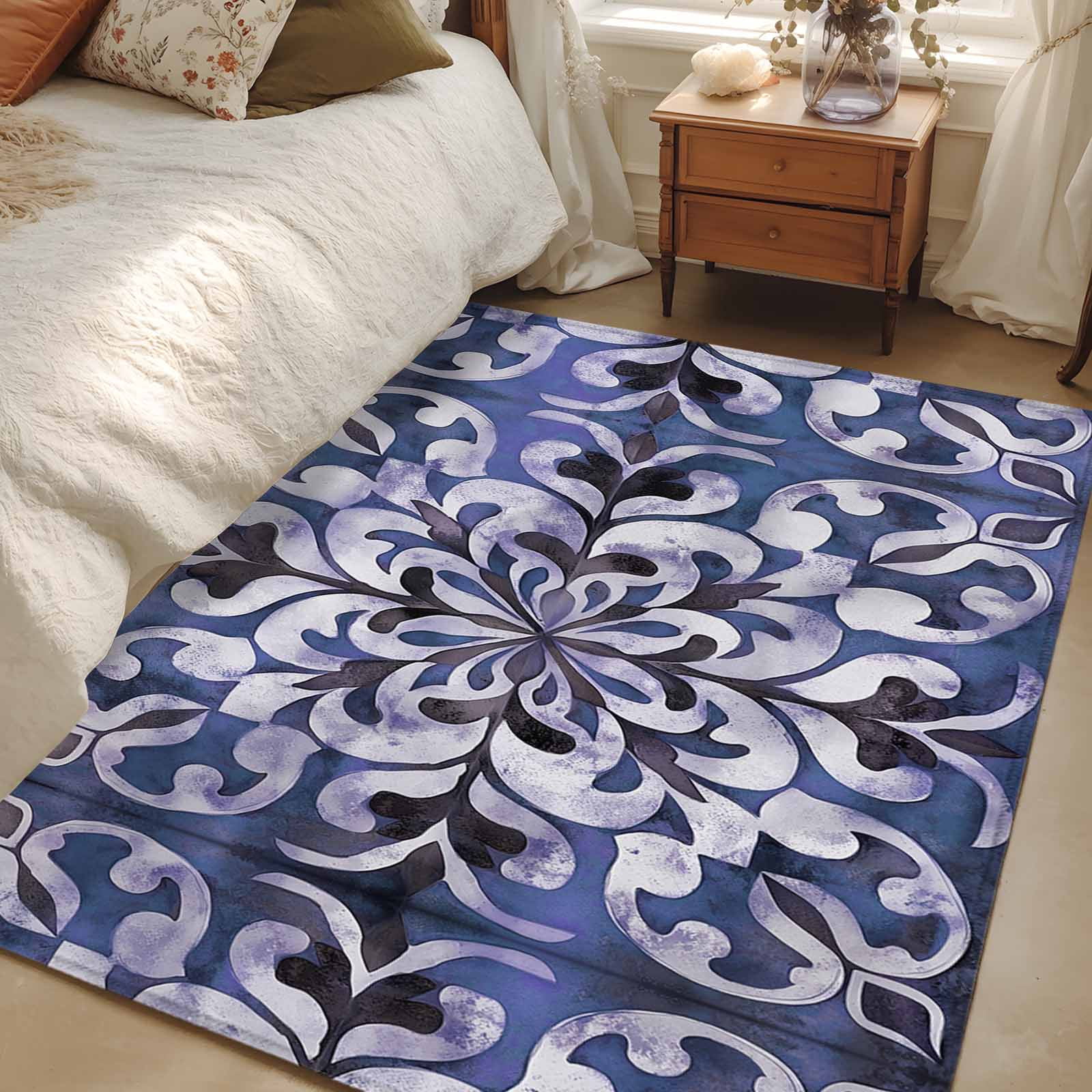2.7x5 Area Rugs, Blue Purple Boho Non-Skid Rubber Backing Large ...