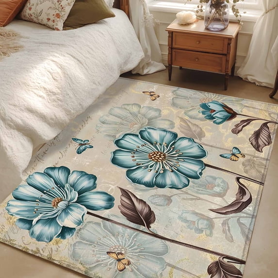 2.7x5 Area Rugs, Blue Tulip Non-Skid Rubber Backing Large Rectangle ...
