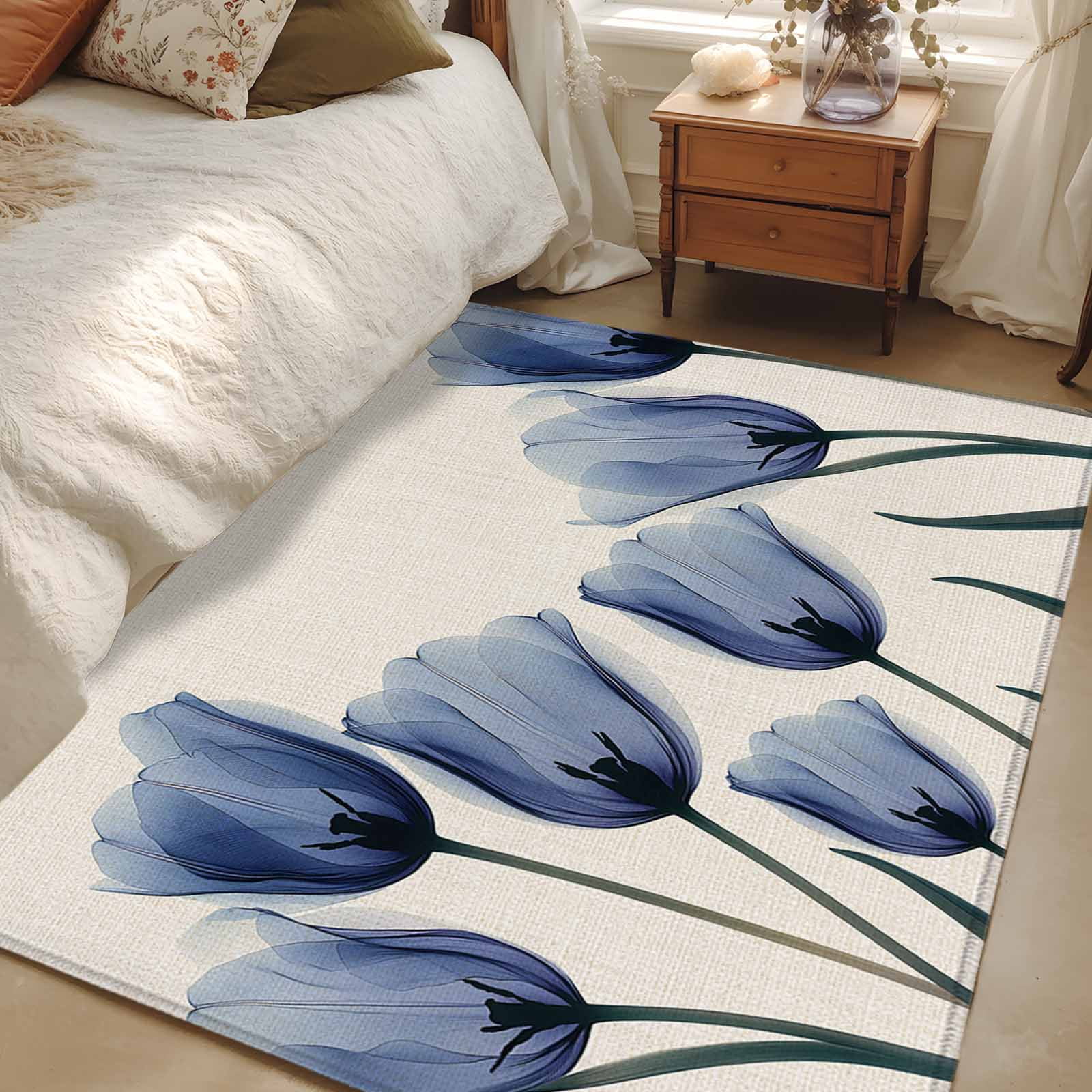 2.7x5 Area Rugs, Blue Tulip Non-Skid Rubber Backing Large Rectangle ...