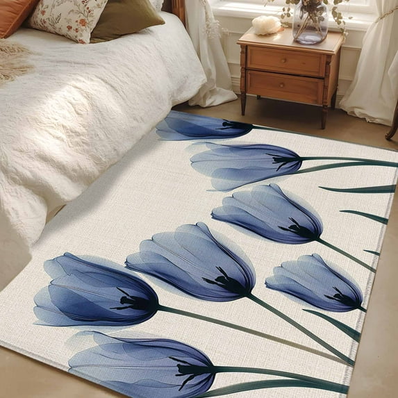 2.7x5 Area Rugs, Blue Tulip Non-Skid Rubber Backing Large Rectangle ...