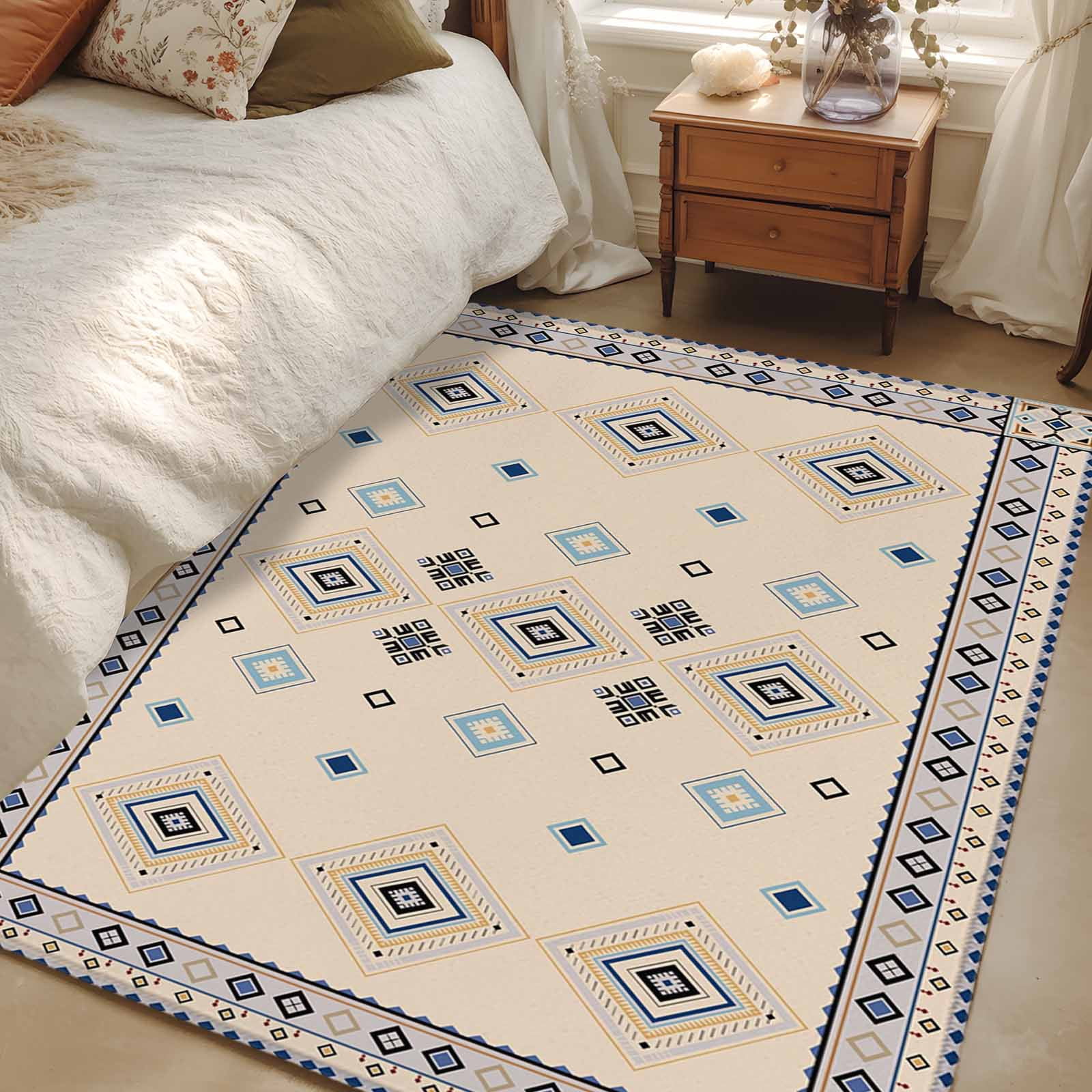 2.7x5 Area Rugs, Boho Geometric Non-Skid Rubber Backing Large Rectangle ...