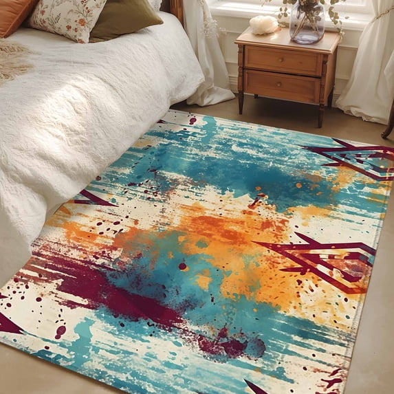 2.7x5 Area Rugs, Boho Orange Teal Red Non-Skid Rubber Backing Large ...
