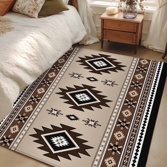 2.7x5 Area Rugs, Brown Aztec Non-Skid Rubber Backing Large Rectangle ...